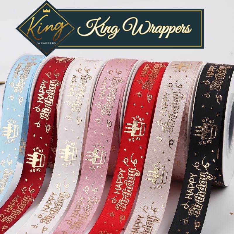 50 YardsX2cm Happy Birthday Satin Gift Wrapping Ribbon Flower Ribbon ...