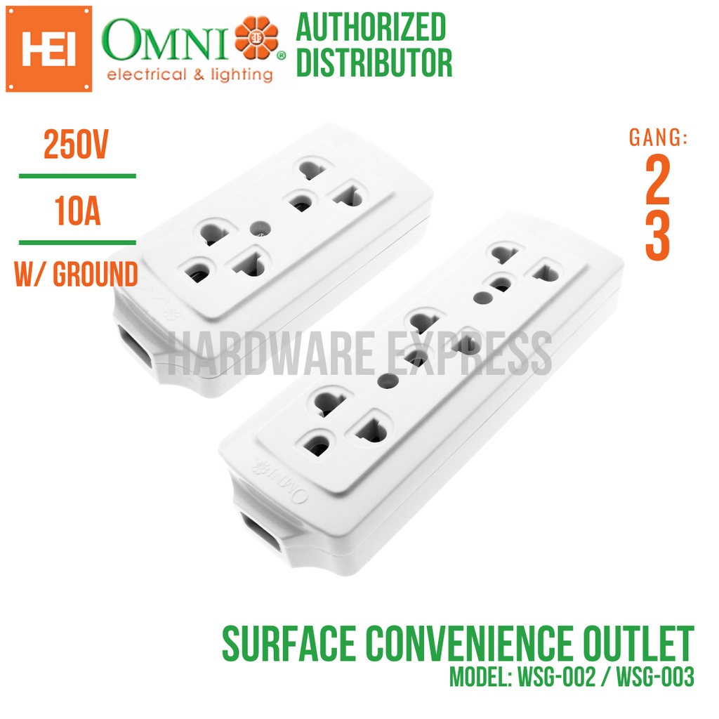 OMNI Surface Convenience Outlet w/ Ground 10A 250V 2 / 3 Gang WSG-002 ...