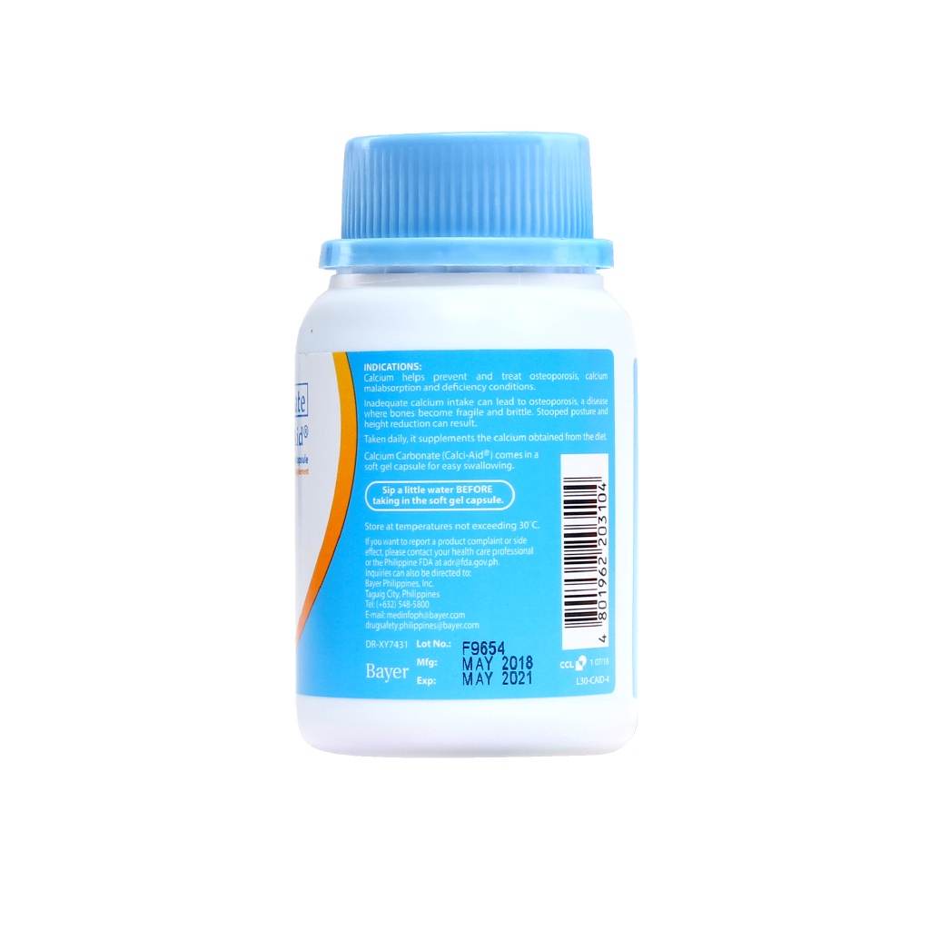 Calci-Aid Calcium Carbonate 500mg 30 Softgel Capsules (1 Bottle ...