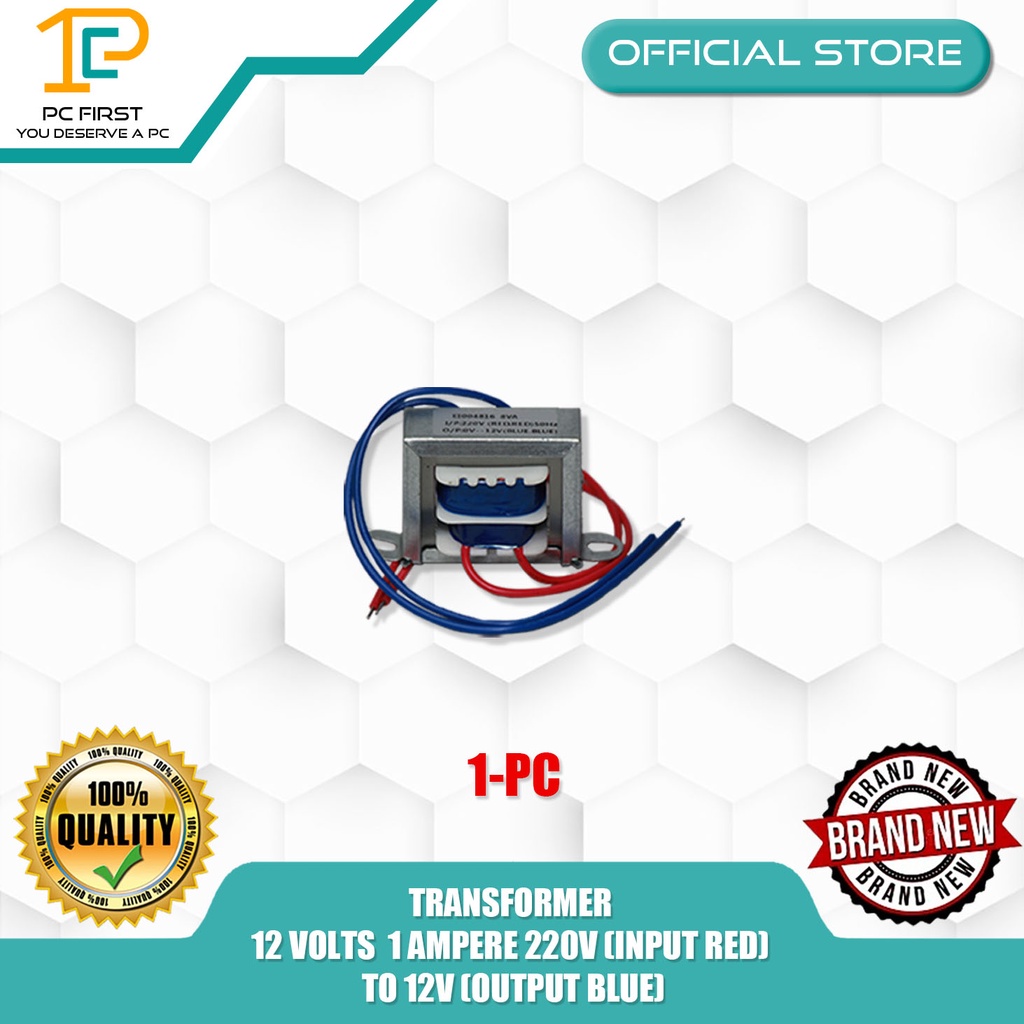 TRANSFORMER 12 VOLTS 1 AMPERE 220V (INPUT RED) TO 12V (OUTPUT BLUE ...