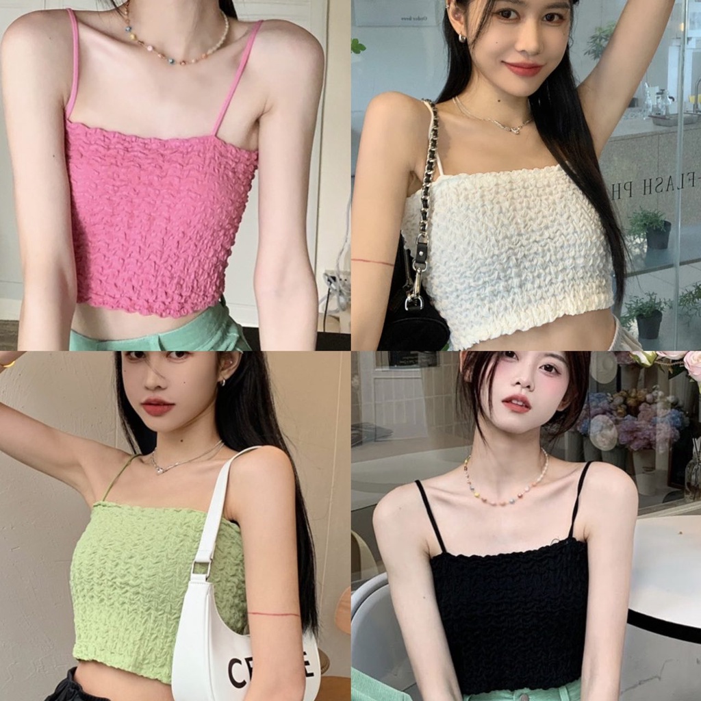 Padded Crop Top Textured Bralette Spaghetti Top Tube Blouse | Shopee ...