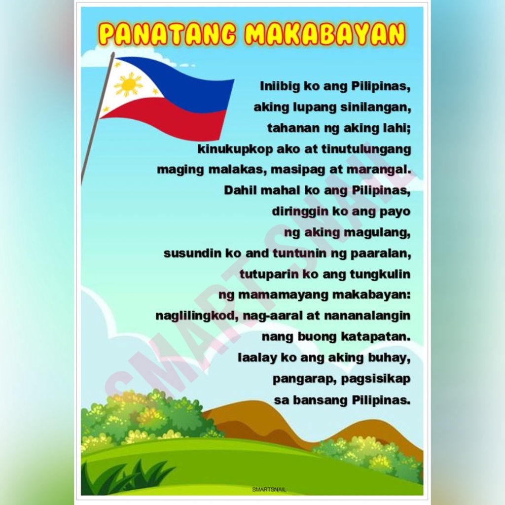 Laminated MAKABAYAN A4 size Wall Charts for Kids | Shopee Philippines