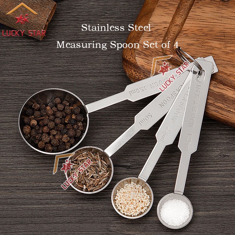 4in1 Measuring Spoon Set Stainless Steel Measuring Cup Seasoning Spoon ...