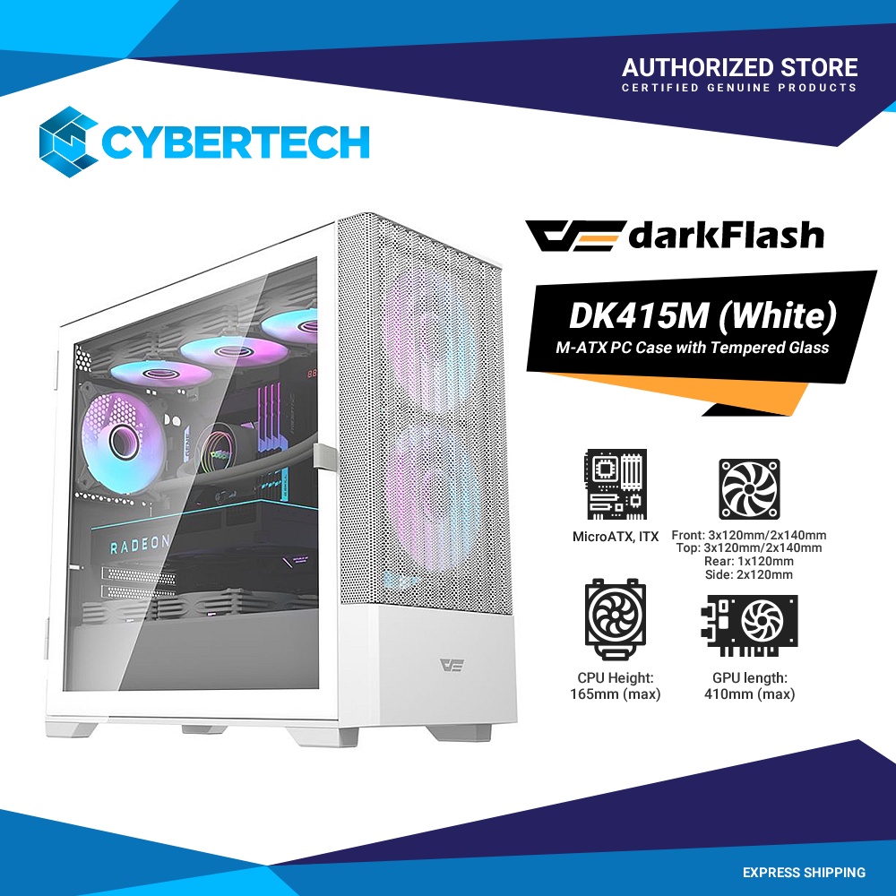 Darkflash DK415M M-ATX PC Case with Tempered Glass and 2 x 140cm ARGB ...