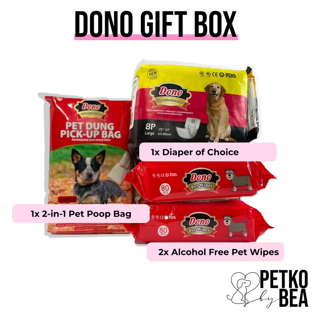 Dono Gift Box 1-Pet Diaper 1-Pet Poop Bag 2-Alcohol Free Pet Wipes ...