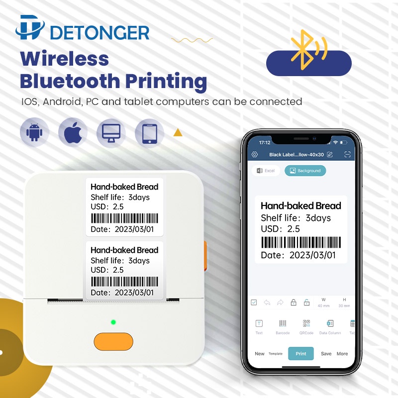 DETONGER P1 Inkless Thermal Label Printer 20-58mm Color label Barcode ...