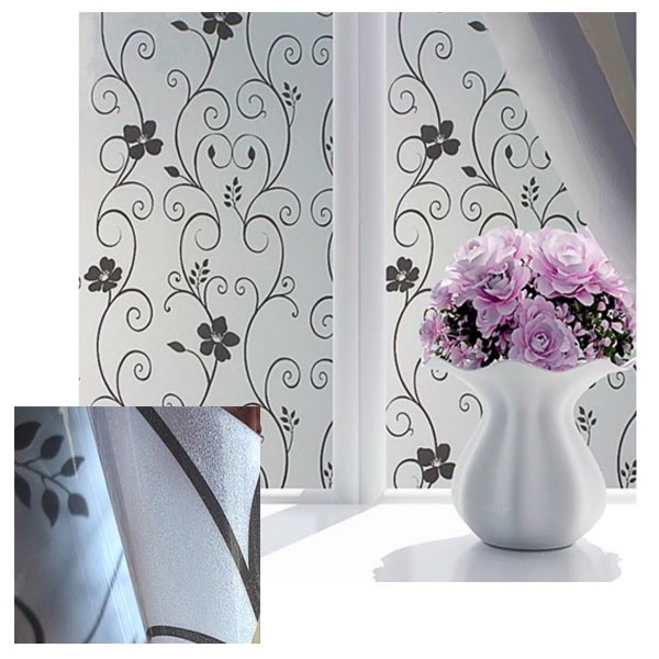 New Black Floral Design Window Glass Self-Adhesive Waterproof Sliding ...