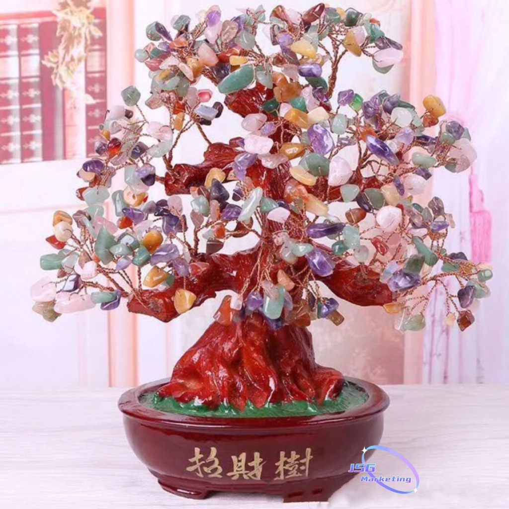 JSG Feng Shui Decor Money Tree Wealth Crystal Gem Stones Money Tree Gem ...