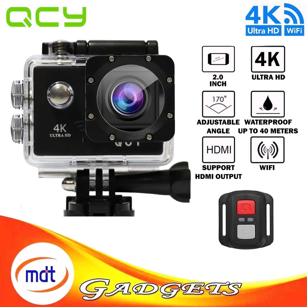 QCY Action Camera 4K 60FPS 20MP WiFi 40M 170° View Angle Waterproof Underwater Camera Sports ...
