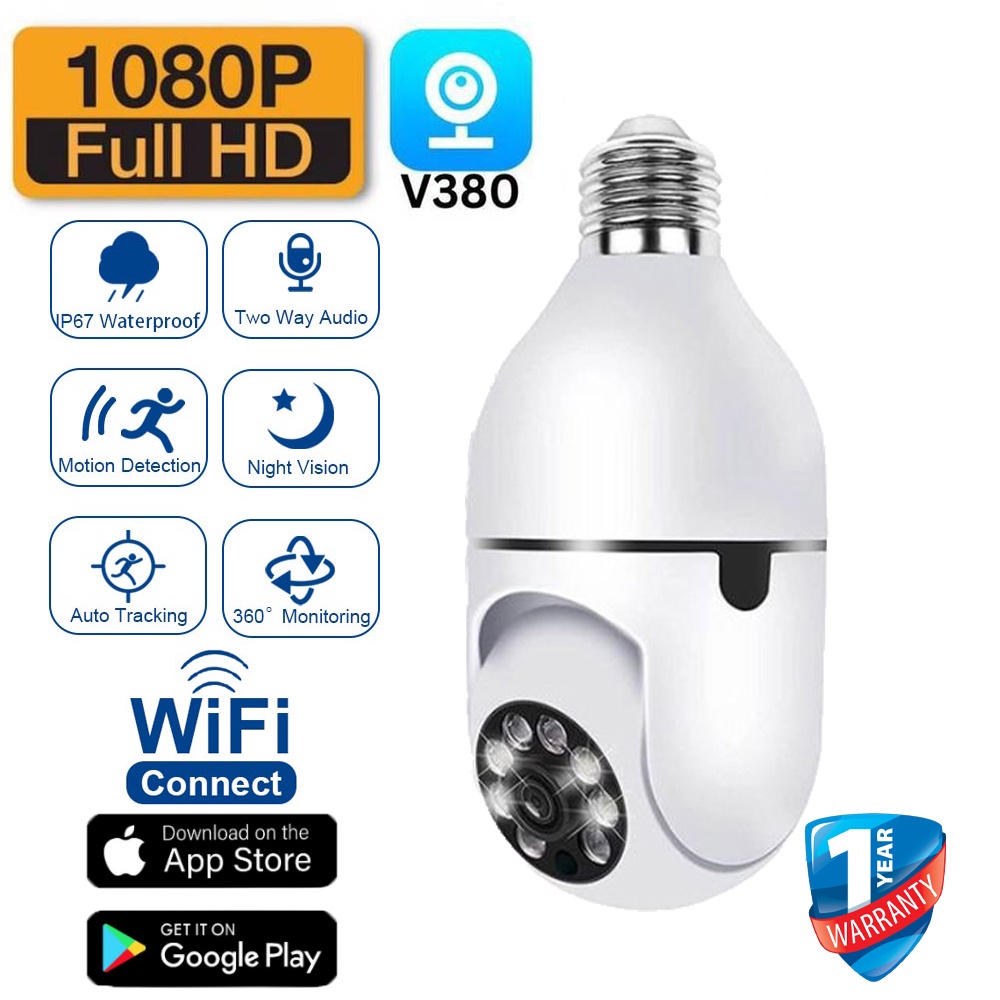 V380 Pro CCTV Bulb Camera Wifi Connect to Cellphone 1080P Smart Home ...