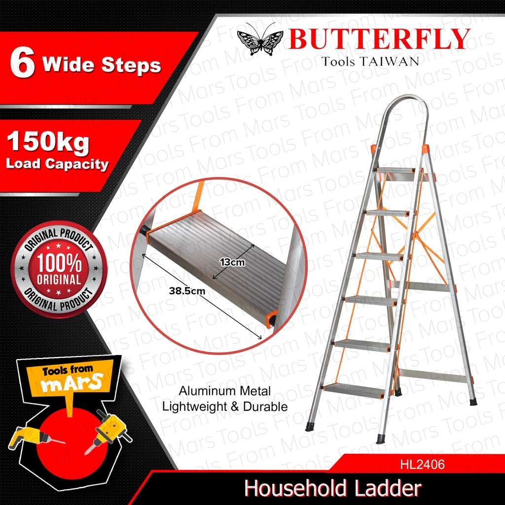 BUTTERFLY 6 WIDE STEPS Household Folding Step Ladder Indoor Climbing ...