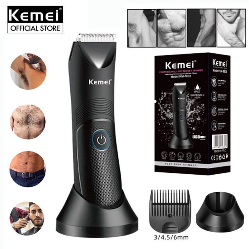 Kemei KM-1838 Groin Area Hair Trimmer Waterproof Wet Dry Clippers Pubic Armpit Body Hair Razor ...