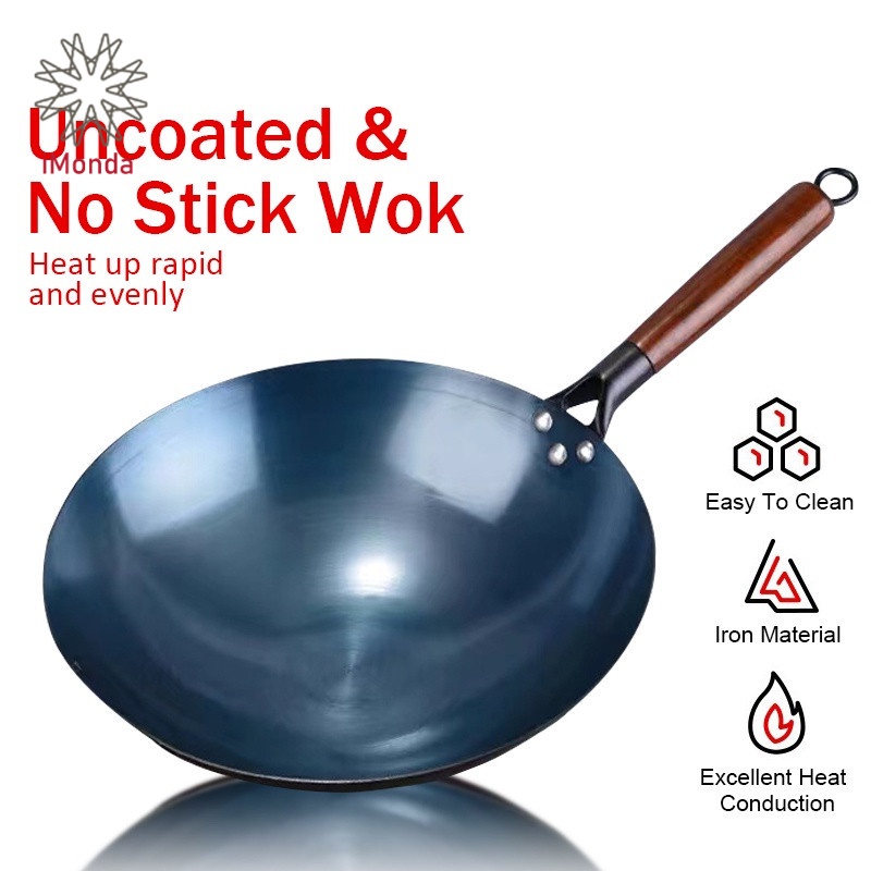 NEW Non Stick Wok Heavy Duty Carbon Steel Wok Pan 32/36CM | Shopee ...