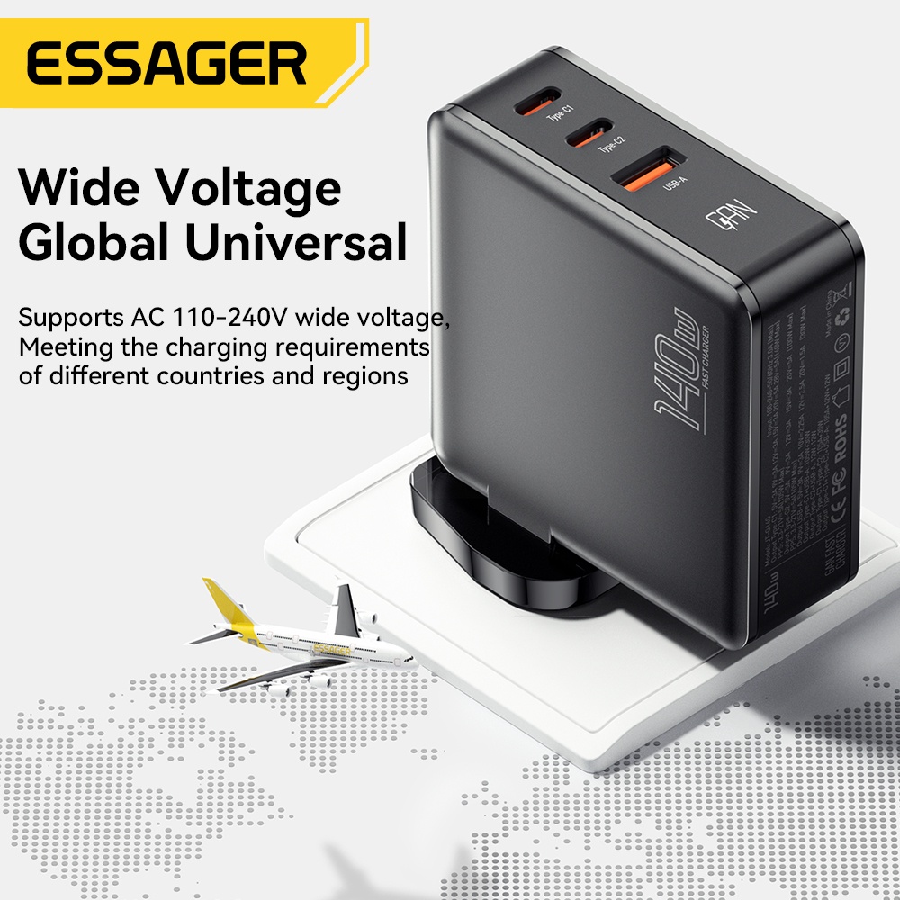 Essager Gan 140w 2C+1A fast travel charge supports PPS PD QC4.0 USB etc. Intelligent low ...
