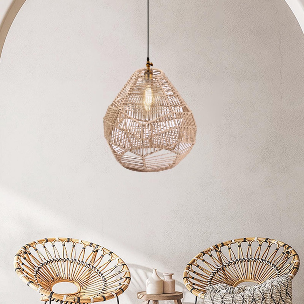 [lsfwz] Pendant Lamp Shade, Boho Paper Rope Rattan Ceiling Light Shade ...