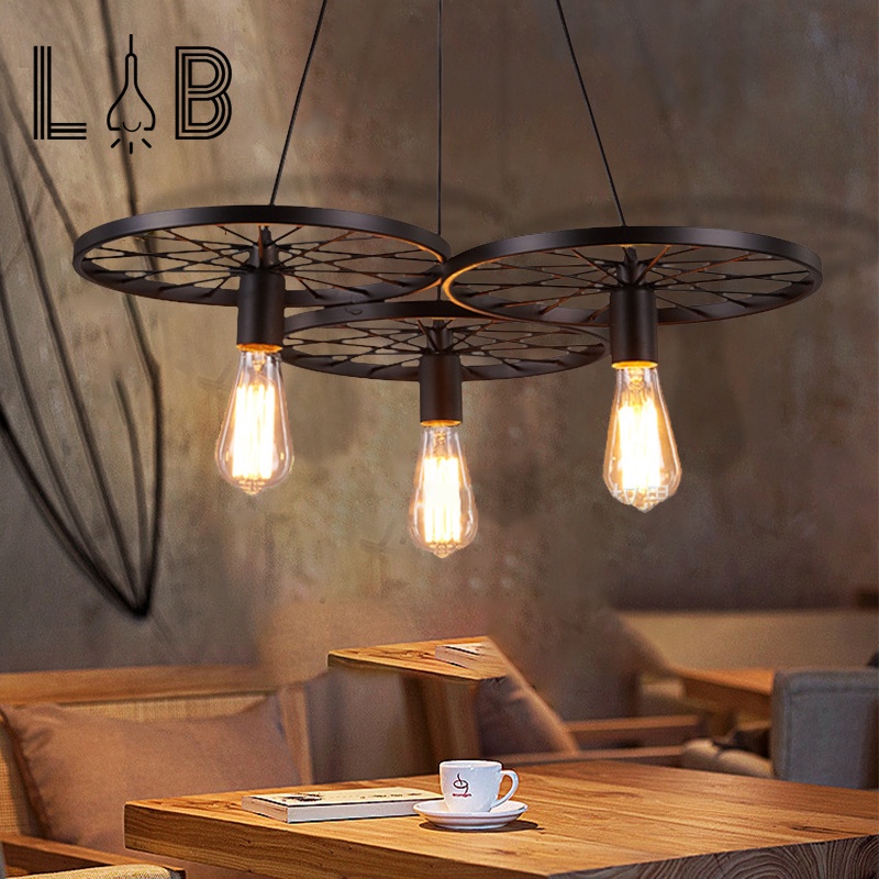 Chandelier American Retro Wheel Wrought Iron Pendant Light Restaurant ...