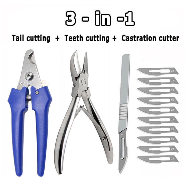 3in1 Pig Kit Piglets teeth cutter+Tail cutter+Pig Castration cutter for ...
