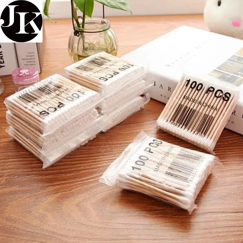 JK MALL 100Pcs/Pack Cotton Swabs Bamboo Stick White with Plastic ...