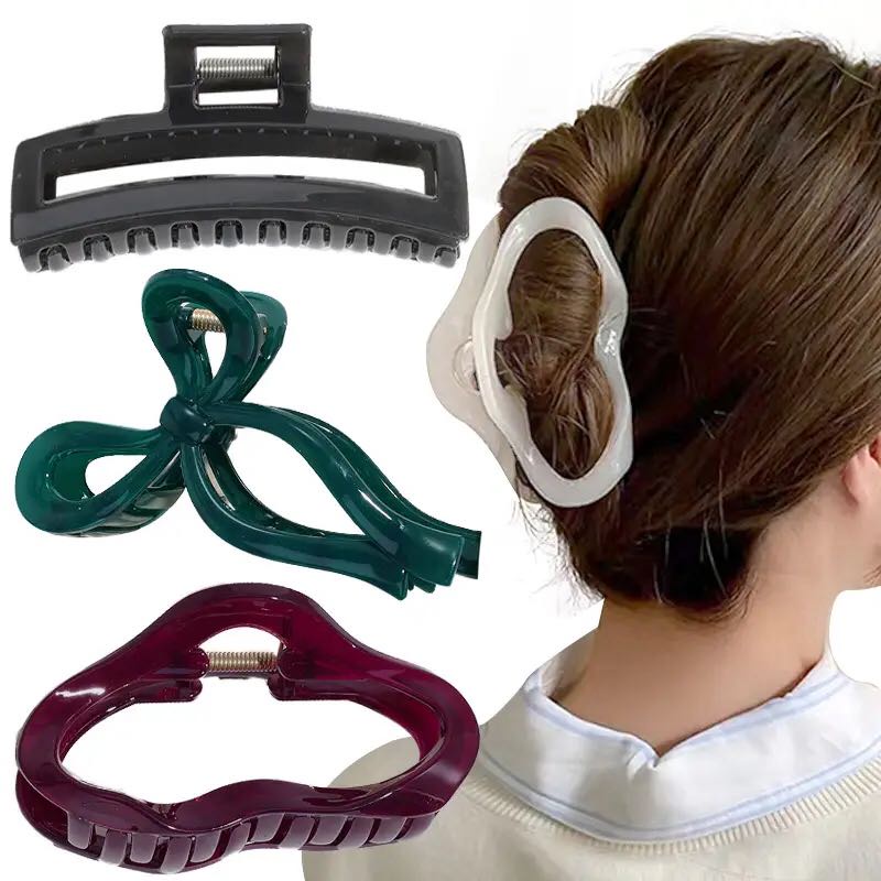MISS CHIC Acrylic Jelly Ribbon Bow New Grab Clip Female Hair Claw Clamp ...