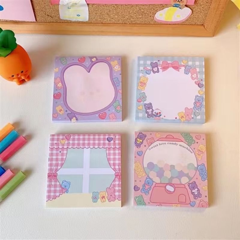 80 Sheets Pink Cute Memo Pad Cartoon Sticky Notes Office Leave Message ...