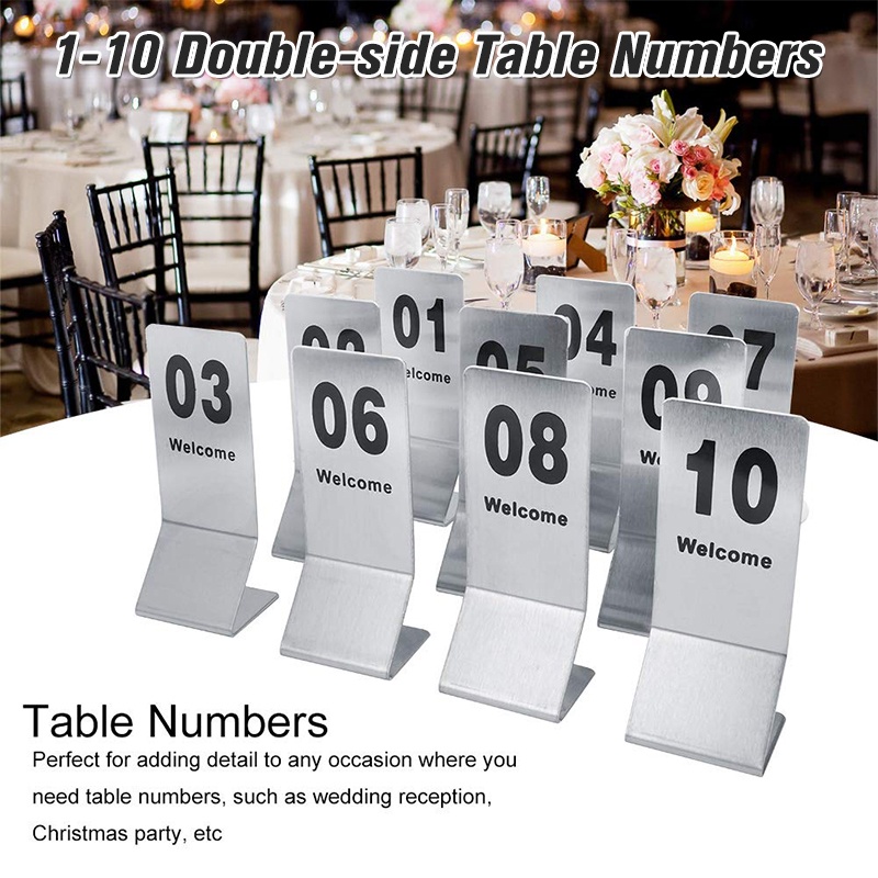 10PCS Table Numbers Stainless Steel 1-10 Double-Side Table Numbers ...