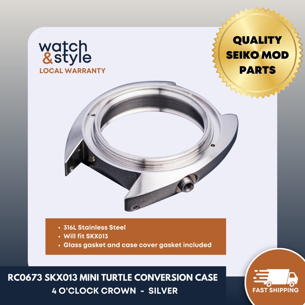 RC0673 SKX013 Mini Turtle Conversion Case- 3.8 O'clock Crown Silver (NH ...