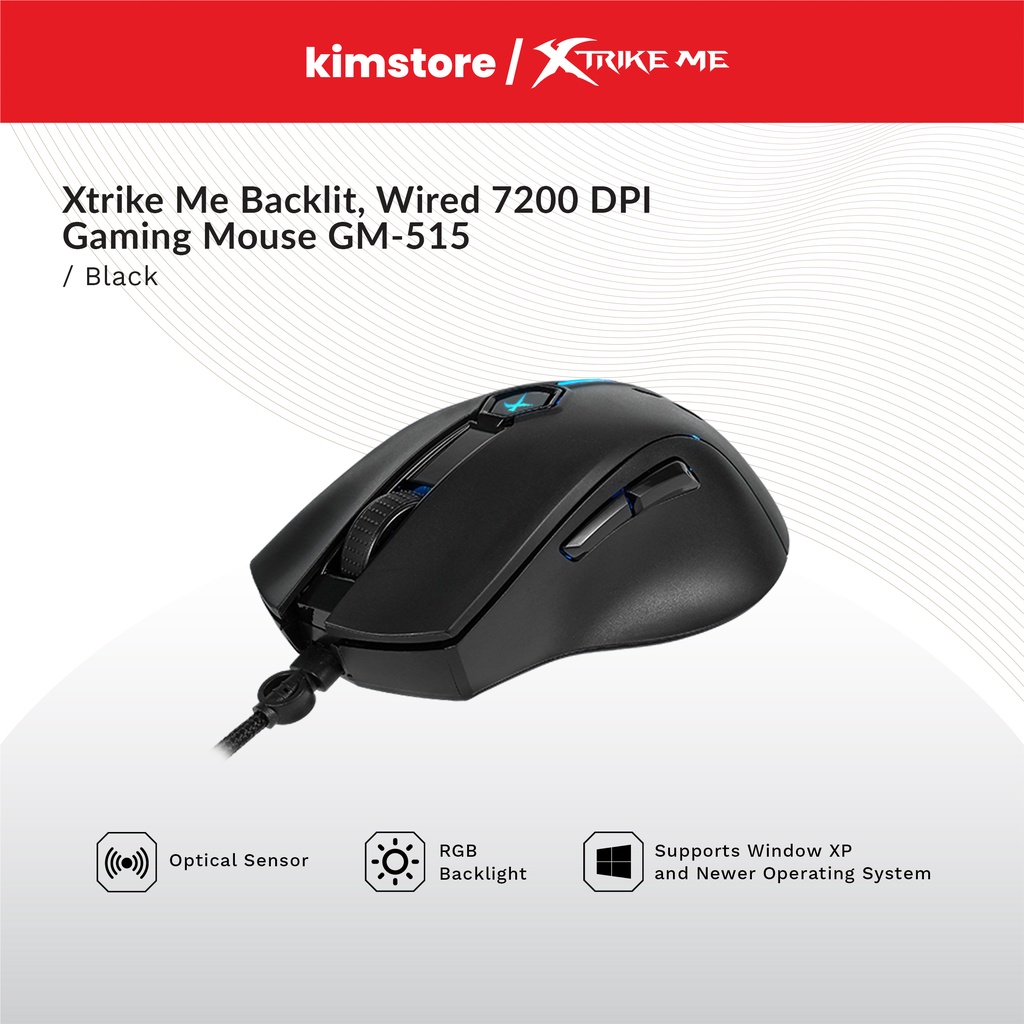 Xtrike Me Backlit, Wired 7200 DPI Gaming Mouse GM-515 - Black | Shopee ...