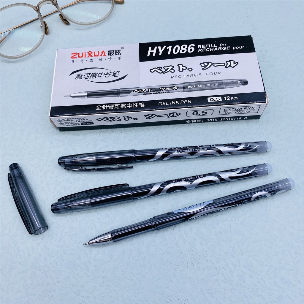 1Box/12Pcs zuixuan HY1086 black ink ERASABLE GEL PEN school supplies ...