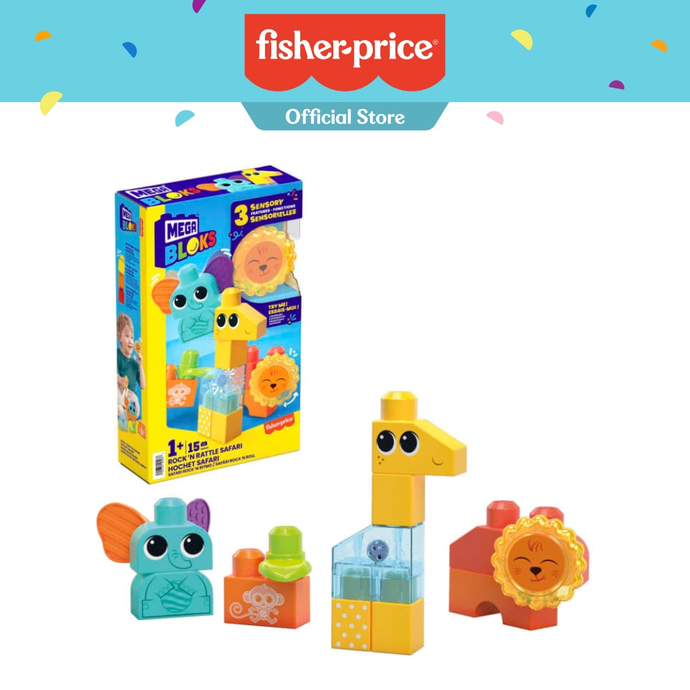 Mega Bloks Rock 'n Rattle Safari Sensory Building Blocks Elephant ...