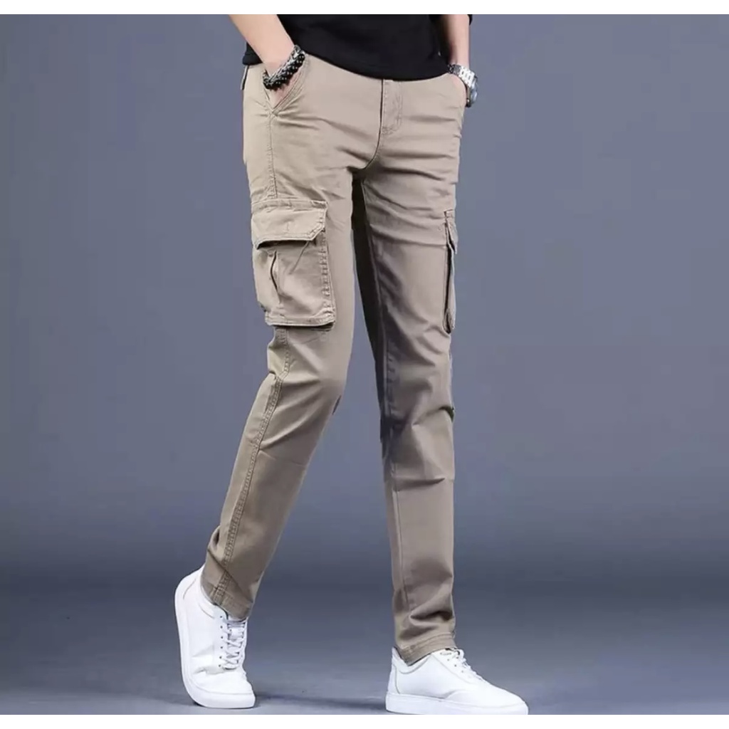 mens fashion straight six pocket loosse casual fashion cargo pants for mens | Shopee Philippines
