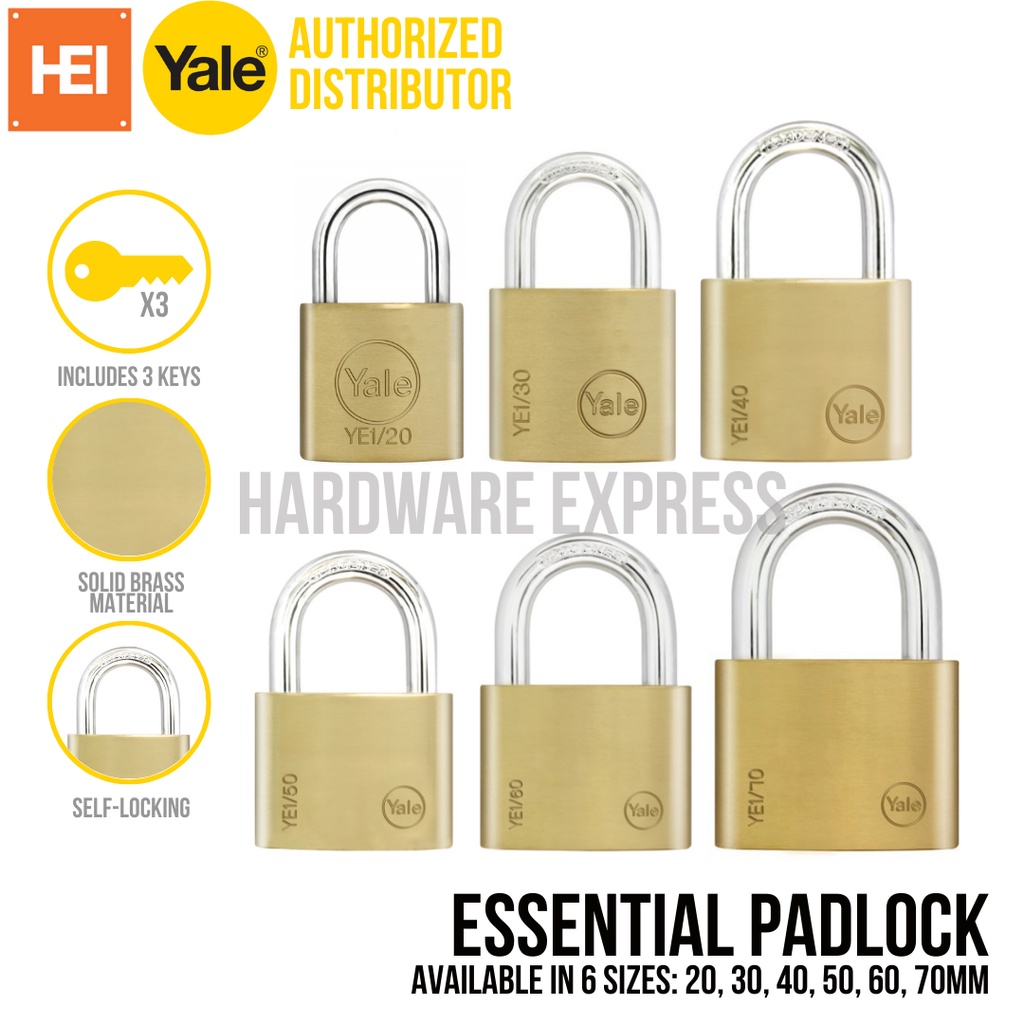 YALE Padlock Essential Series YE1 - 20mm / 25mm / 30mm / 40mm / 50mm / 60mm / 70mm | Shopee ...