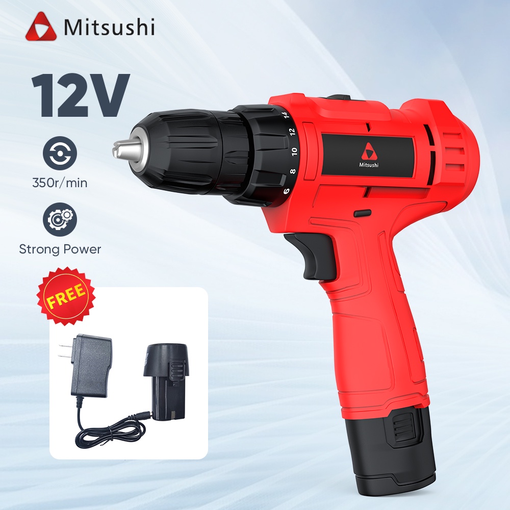 Mitsushi 12V Cordless Drill Double Speed Electric Drill Set Rechargeable Screw Driver Drill ...