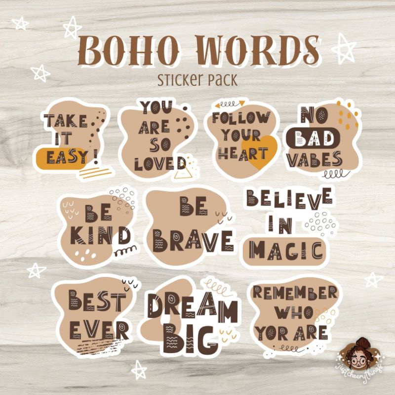Boho Style Words Glossy Sticker Pack 10pcs for Journal Planner Bujo ...
