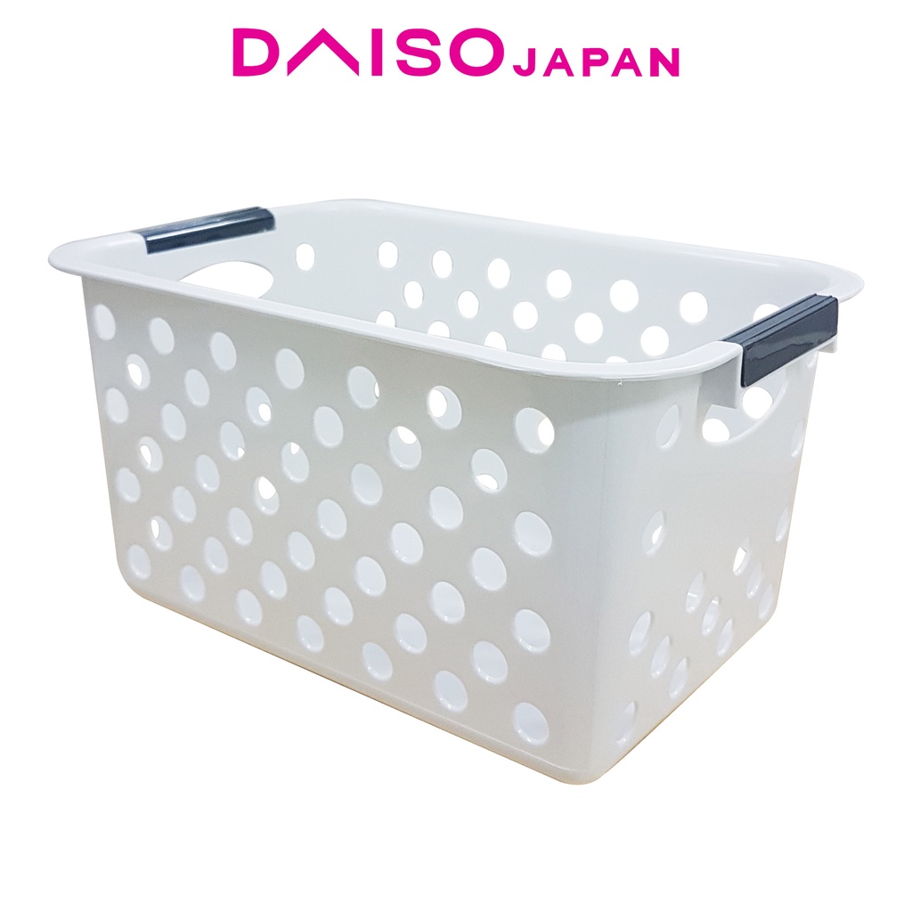 Daiso White Dotted Storage Basket with Handle | Shopee Philippines