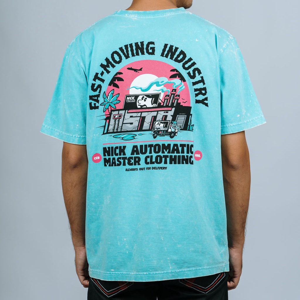 Nick Automatic X Master Collaboration "Industry" Acid Wash Teal T-shirt ...