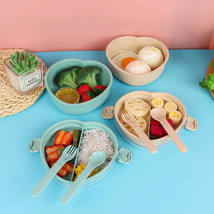 Wheat straw plastic lunch box Sealed heart-shaped lunch box students ...