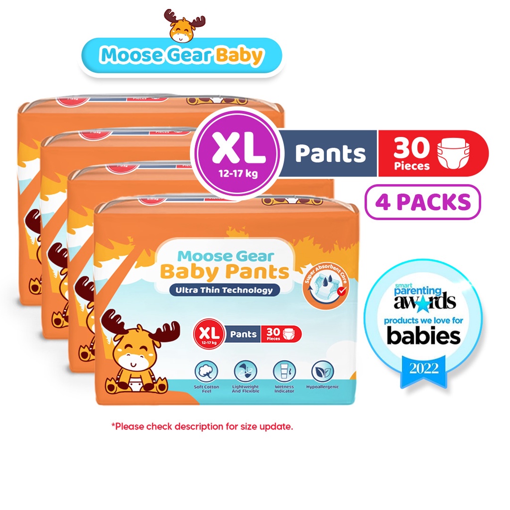 Moose Gear Baby Pants Diaper XL 120pcs (4PACKS) Hypoallergenic Super ...