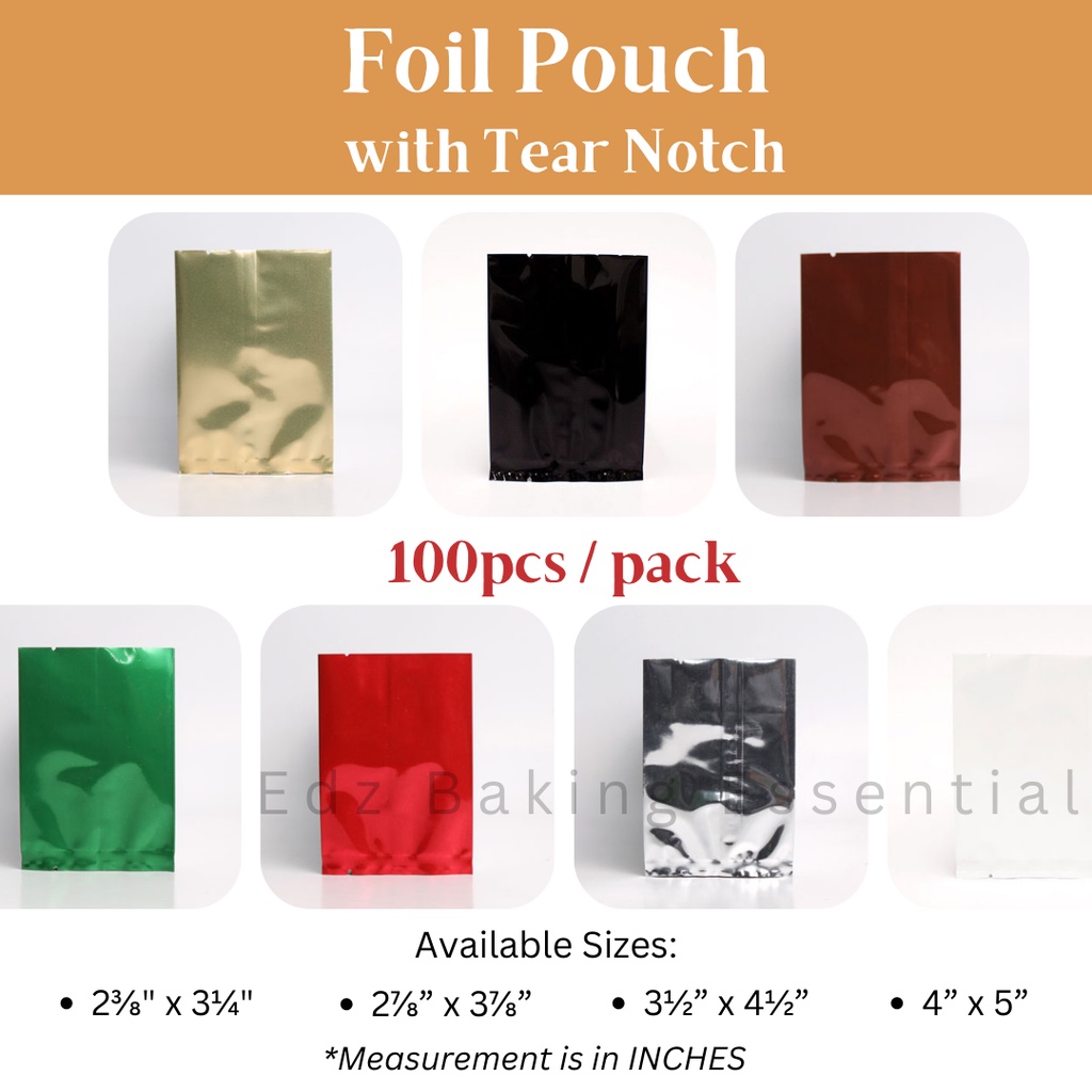 Pastry Foil Pouch with Tear Notch for Cookies, Brownies and Bars 100 ...