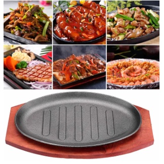 SIZZLING SISIG PLATE WITH WOODEN BASE CAST IRON / STEAK PLATE / SISIG ...