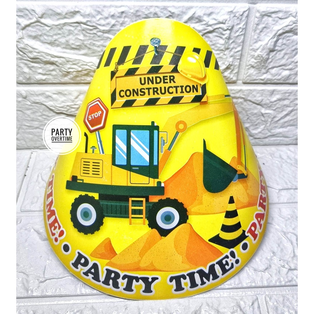 10 pcs Party Hat Construction Truck Backhoe design Birthday Christening ...