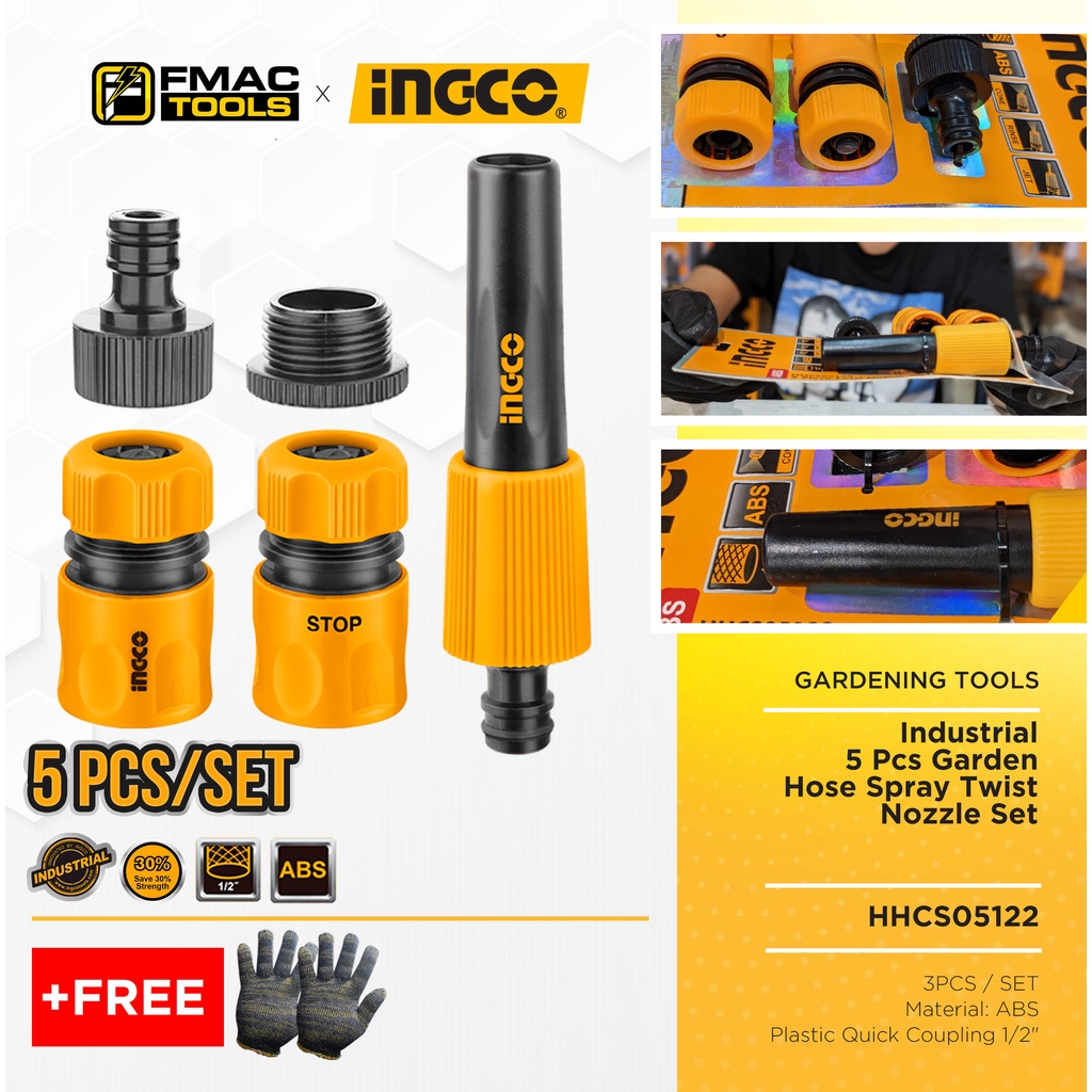 INGCO 5 Pcs Garden Hose Spray Twist Nozzle Set HHCS05122 + FREEBIES ...