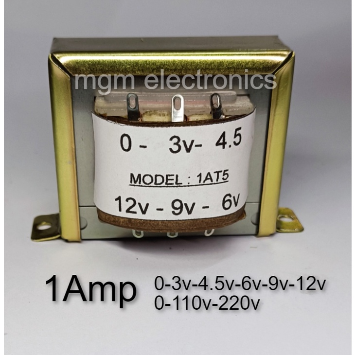 TRANSFORMER 1AMP multi-tap 3V/4.5V/6V/9V/12V SECONDARY, PRIMARY 110V 220VAC, MODEL 1AT5 | Shopee ...