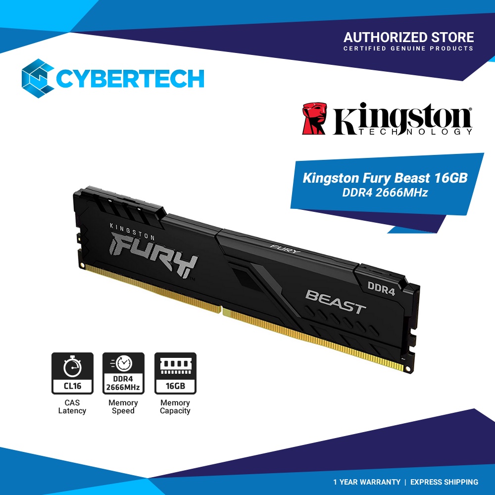Kingston Fury Beast 16GB DDR4 2666Mhz CL16 Desktop Memory Single Module KF426C16BB1/16 | Shopee ...