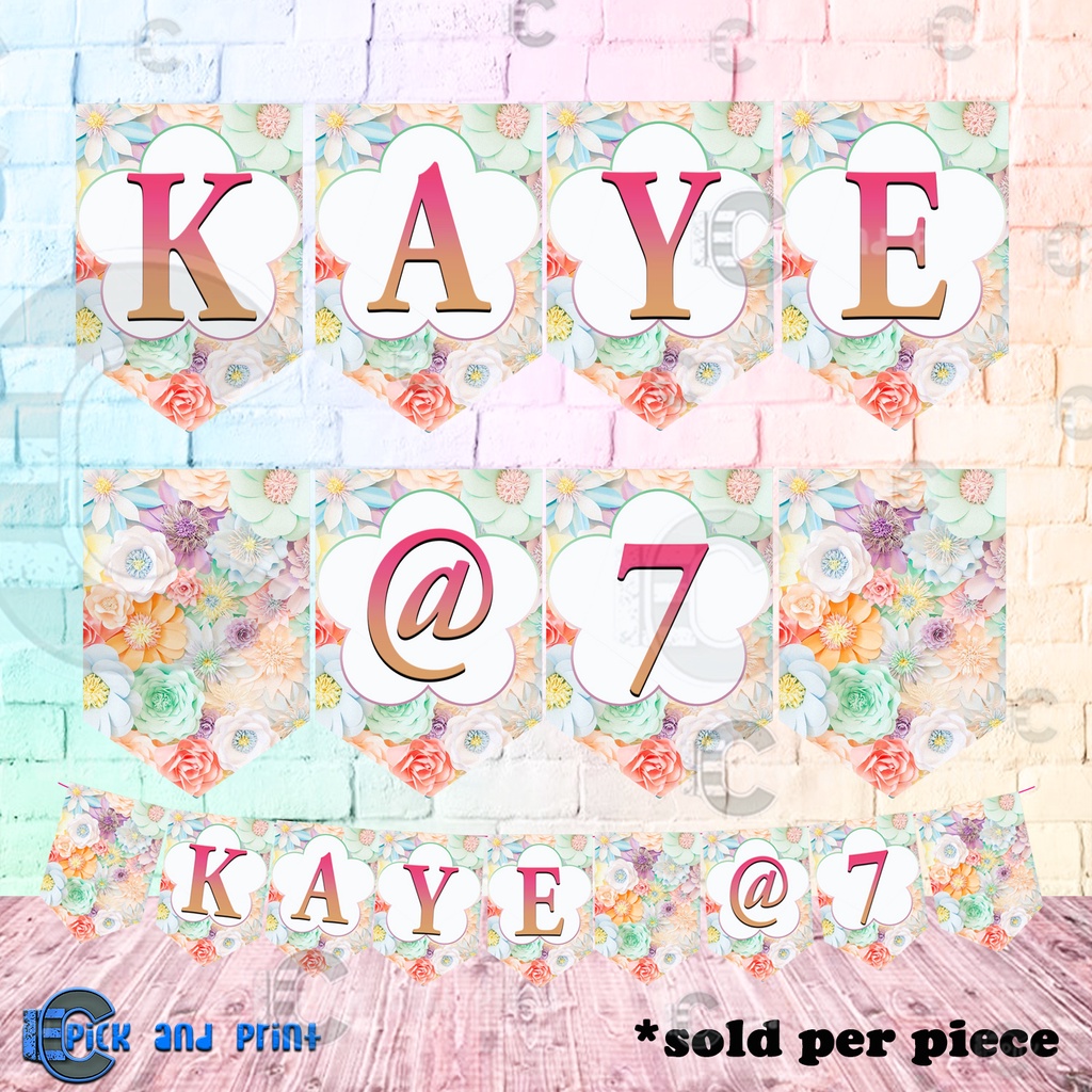 Customized Pastel Flower Name Flag Banner Banderitas for DIY Party ...