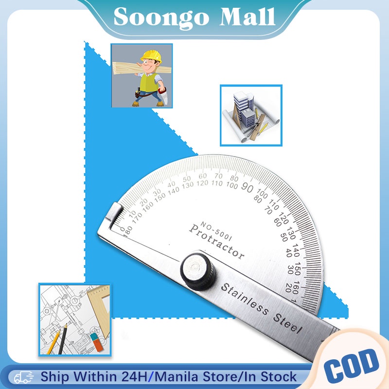 Stainless Steel 180 Protractor Angle Meter Measuring Ruler Rotary Gauge ...