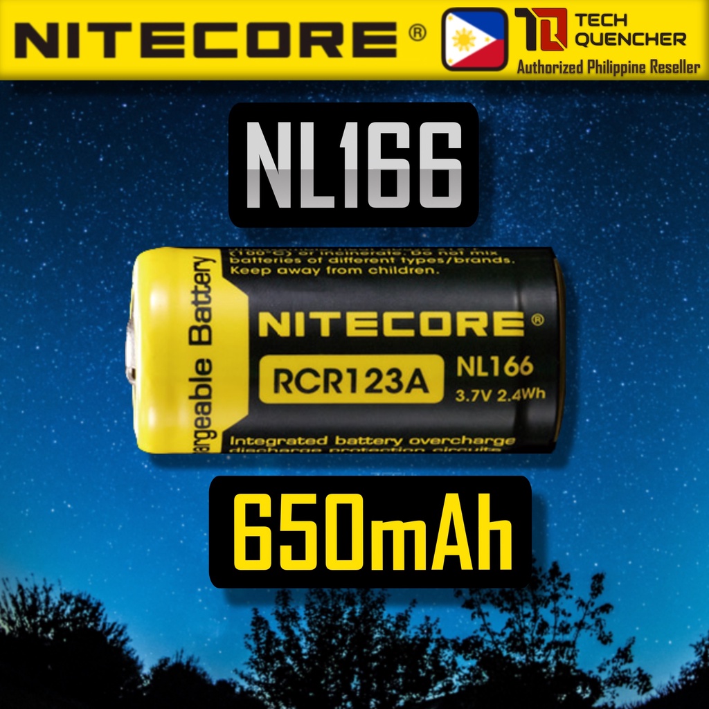 Nitecore NL166 RCR123A 16340 Battery 650mAh 4A High Drain Protected Li ...