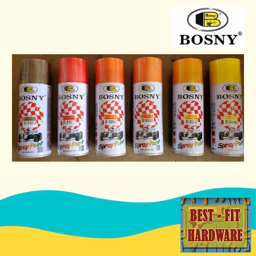 BOSNY SPRAY ACRYLIC PAINT - MAHOGANY / RED / ORANGE / YELLOW ETC ...