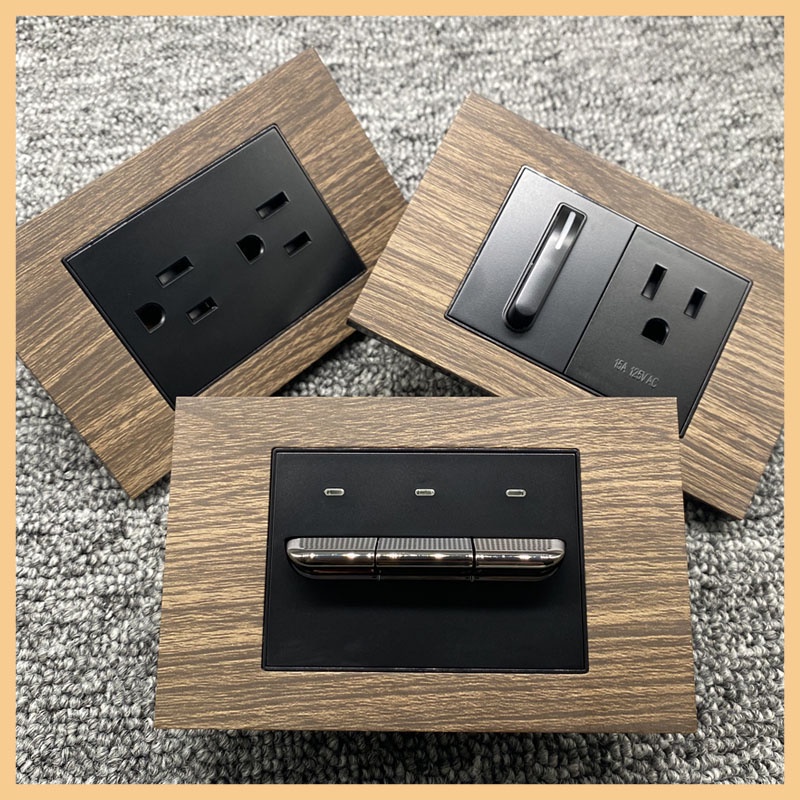 Wood Grain Switch Socket 15amp outlet socket for wall1/2/3/4 Gang 1/2 ...