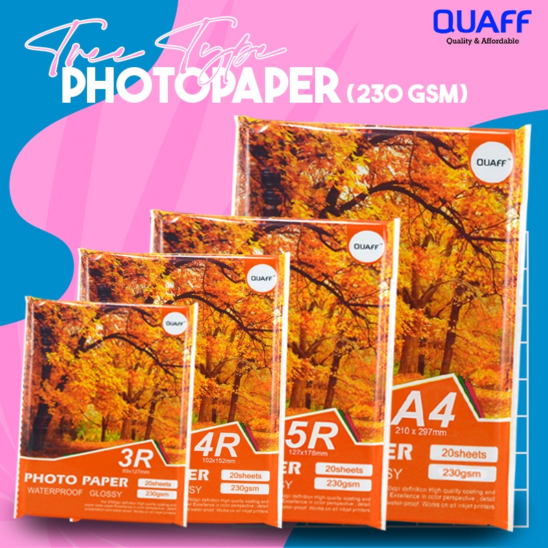 QUAFF Tree Type Inkjet Photo paper Glossy A4 | 5R | 3R & 4R Size 230gsm 20 sheets per pack ...