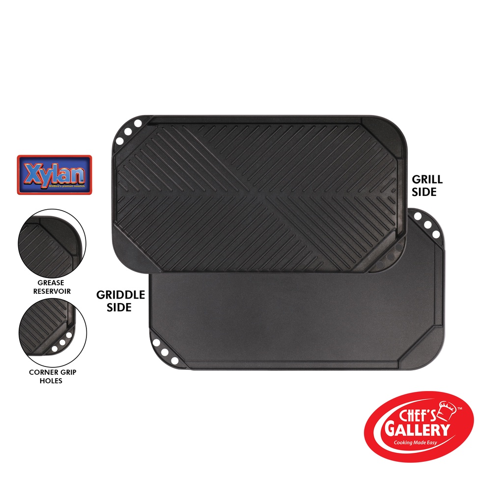 Chef's Gallery Reversible Rectangle Non-Stick Griddle Pan for Yakiniku ...